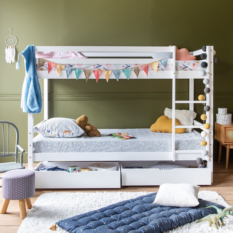 Lits Superposés Ambre Pour Enfants 190x90cm Avec Tiroirs Blanc Pas Cher