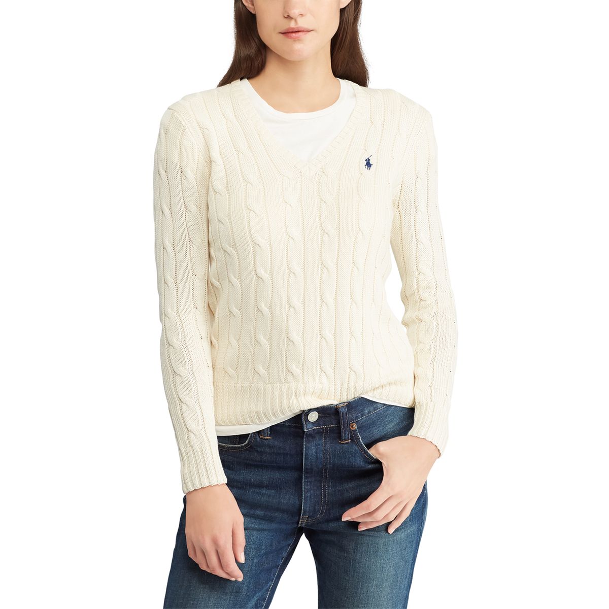 Polo Ralph Lauren Pull col v en fine maille torsadée ecru - Pull Femme ... Polo Ralph Lauren Pull col v en fine maille torsadée ecru - Pull Femme ...